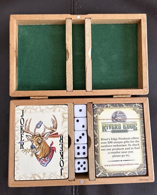 Rivers Edge WHITETAIL DEER Playing Cards And Dice Wood Box Magnetic ...