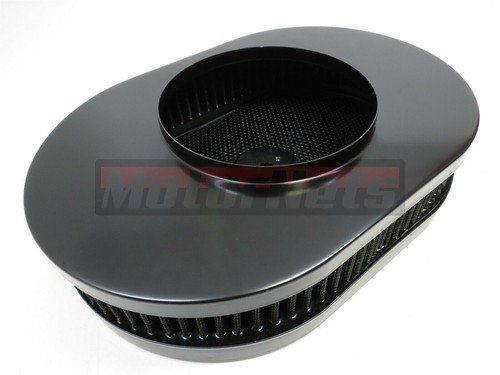Black 12"x2 Oval Super flow Thru Top Air Cleaner Washable SBC BBC Chevy ...