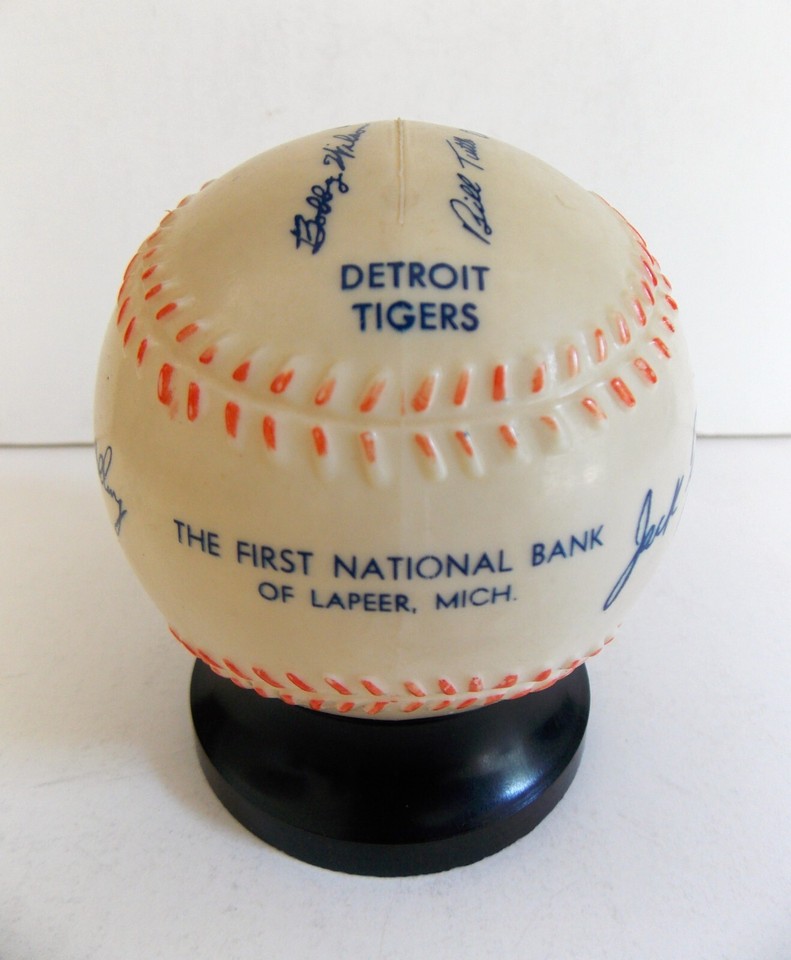 VINTAGE 1950's DETROIT TIGERS BASEBALL COIN BANK - FACSIMILE SIGNATURES ...