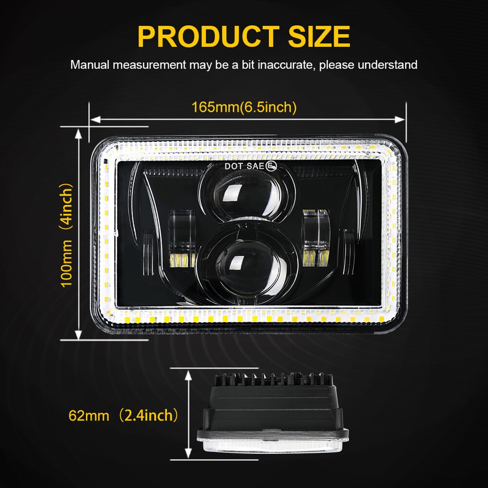 4pcs 4X6" Halo DRL Hi/Lo LED Headlights Fit 1980-1986 Chevy C10 C20 C30 ...