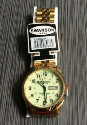 Swanson Men Watch Round Day & Date Glow Dial 12/24 Hour Display Gold ...