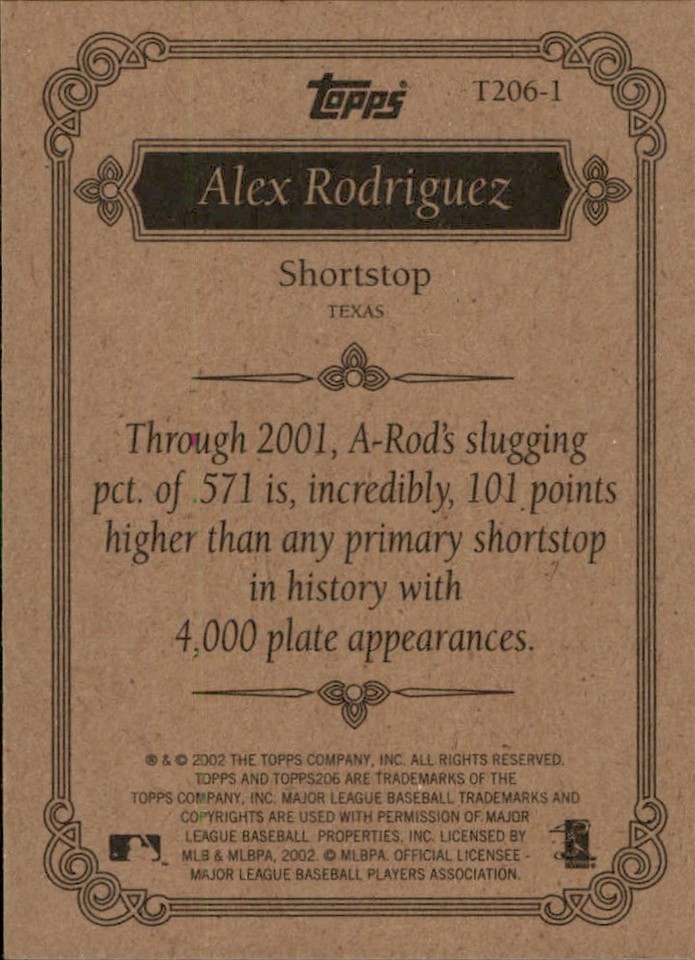 Alex Rodriguez 2002 Topps 206 Team 206 (Series 2) #T206-1 Rangers FREE ...
