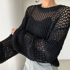 Women Hollow Out Fishnet Jumper Top Knitted See Through Long Sleeve T ...