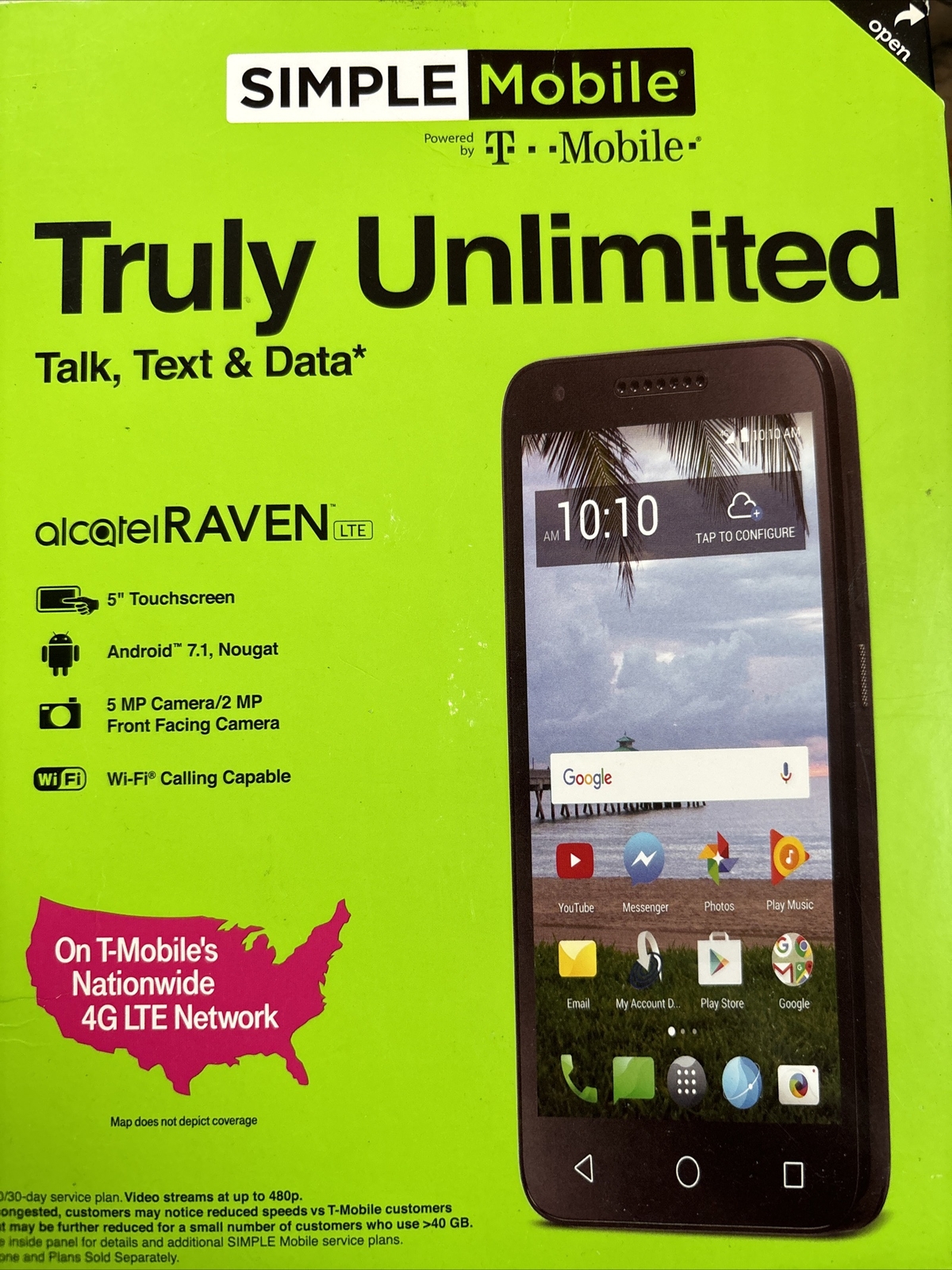 SIMPLE MOBILE - ALCATEL RAVEN LTE BLACK ANDROID TOUCHSCREEN CELL PHONE, NEW