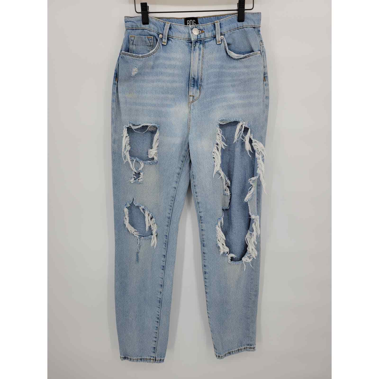 BDG 27 Mom High Rise Jeans Straight Leg Light Wash Distressed Holey ...