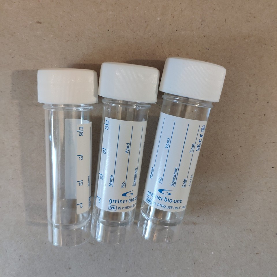 Urine Sample Bottles 3 Pack 30ml NHS Cert Wee Sample Pots Clear Plastic ...