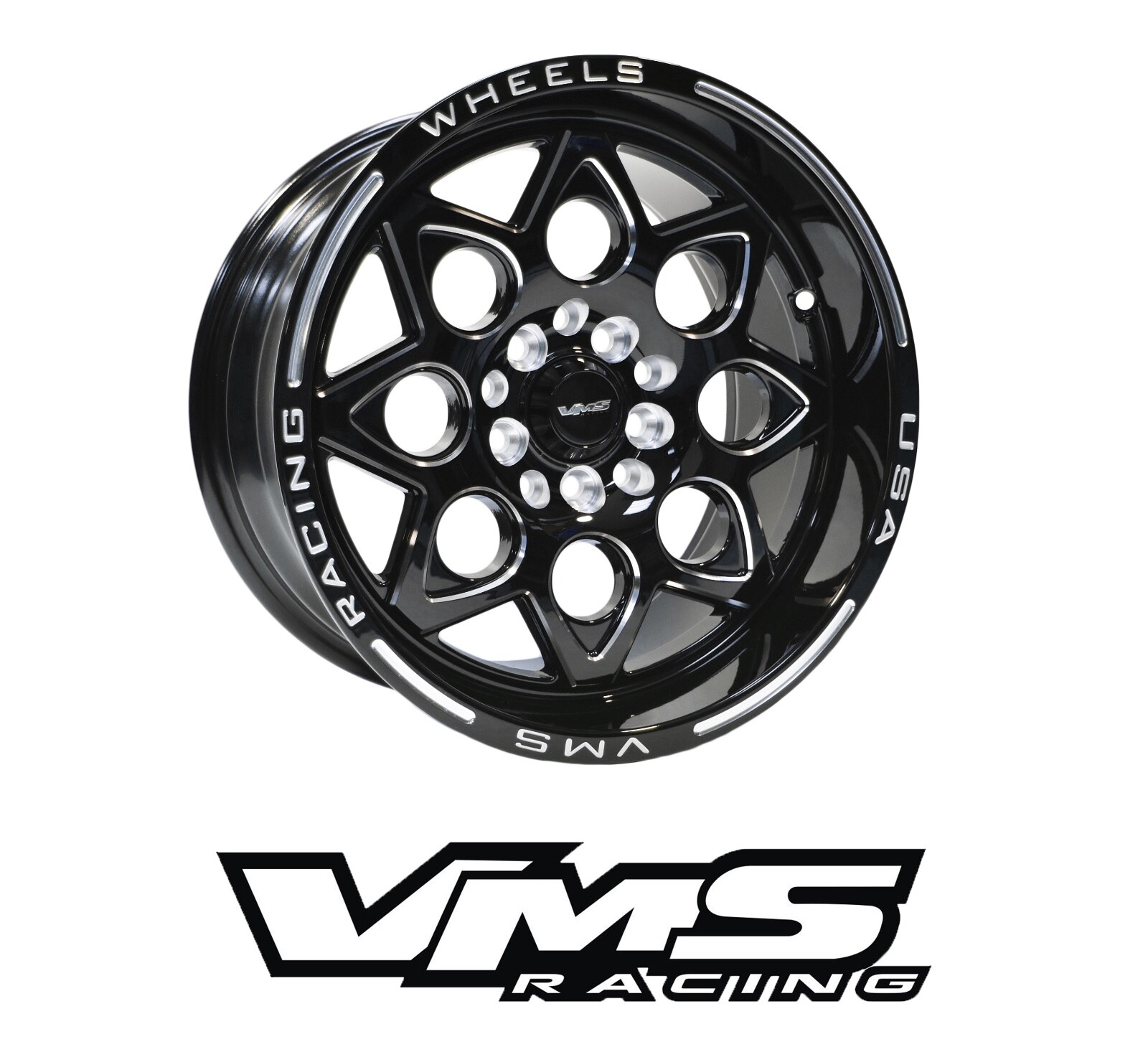 VMS RACING ROCKET BLACK FRONT & REAR DRAG WHEELS SET 4X100/4X114 15X8 ...