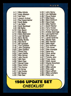 Checklist 1986 Fleer Update #U-132 Checklist NM-MINT. | eBay