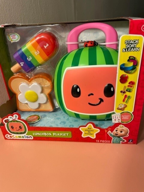 New/Sealed Cocomelon Lunchbox Playset 15 pieces Stack sort learn Kids ...
