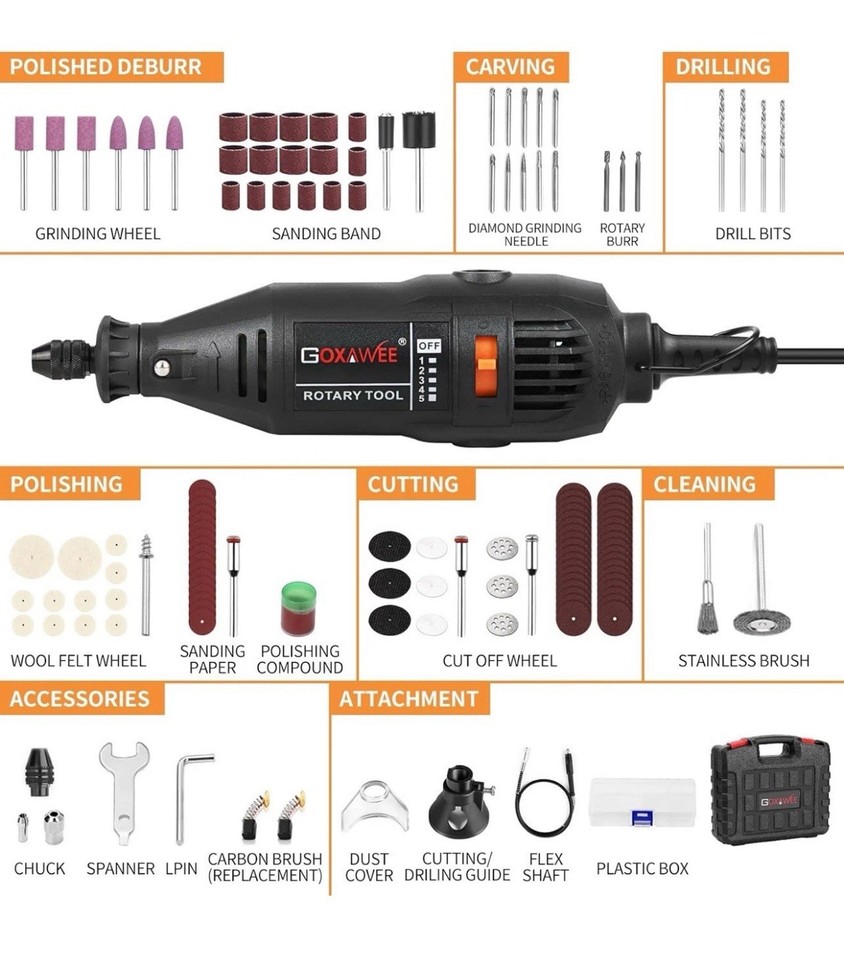 Rotary Tool Kit, GOXAWEE 130W Multi-Functional Mini Grinder Set with ...