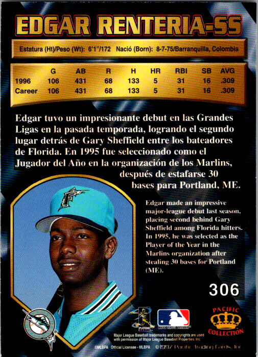 Edgar Renteria 1997 Pacific Crown Collection #306 Baseball Card | eBay