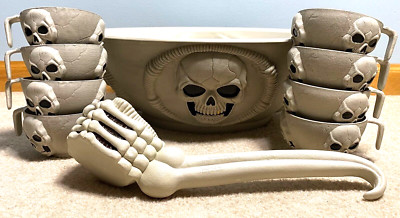 Easter Unlimited Halloween Skull Skeleton Punch Bowl Ladle 8 Cups 16 ...