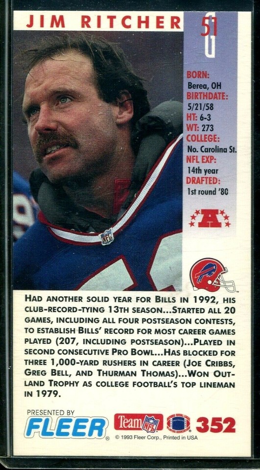 1993 Fleer Gameday Tall Boy Jim Ritcher #352 Buffalo Bills | eBay