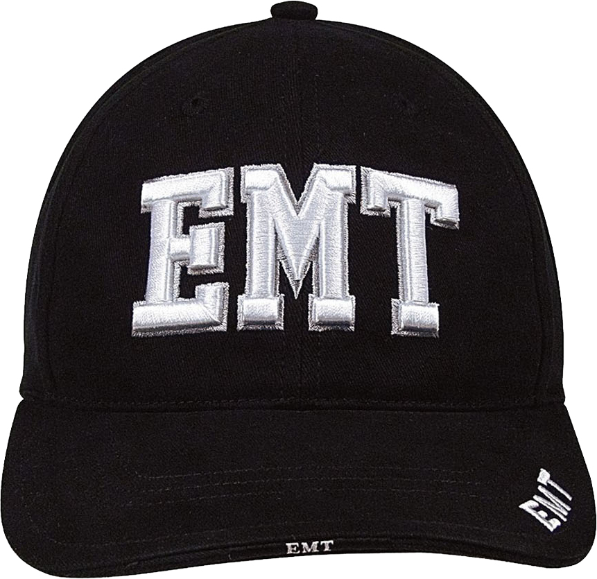 Black EMT Cap Deluxe 6 Panel Adjustable Hat Medic EMS Uniform Low ...