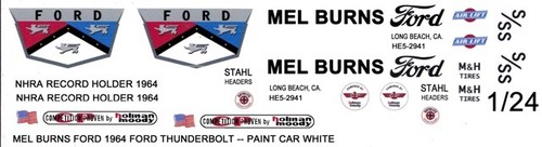 MEL BURNS FORD 1964 FORD nhra drag 1/25th - 1/24th Scale Waterslide ...