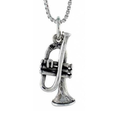 Sterling Silver Trumpet 3D Pendant / Charm, Italian Box Chain | eBay