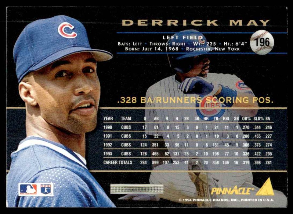 1994 Pinnacle Derrick May Chicago Cubs #196 | eBay