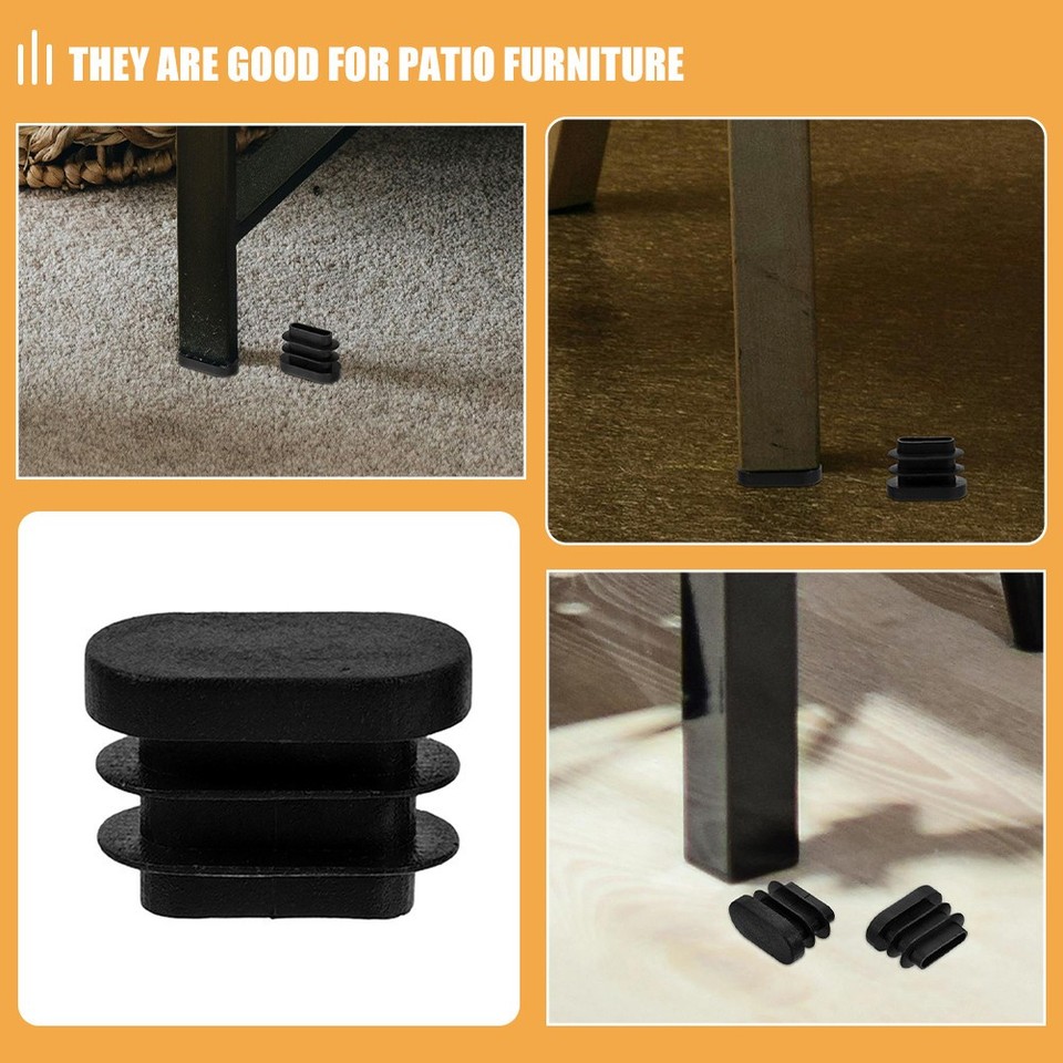 30pcs Oval Table Chair Leg Tube Pipe Insert End Cap Black Plastic ...