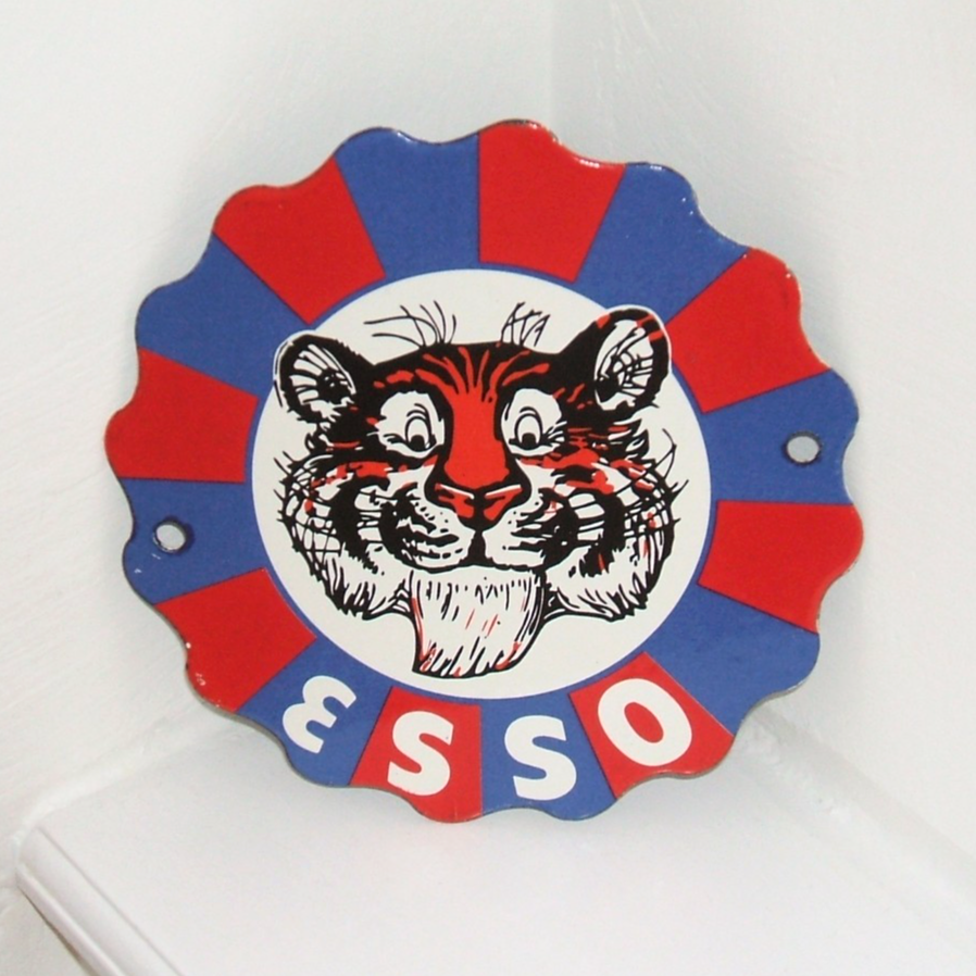 Esso Enamel Sign Garage Forecourt Petrol Pump Oil Cabinet Tiger Emblem ...