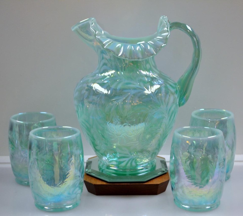 FENTON WATER SET Daisy & Fern Springtime Green Opalescent 5pc RARE!! | eBay