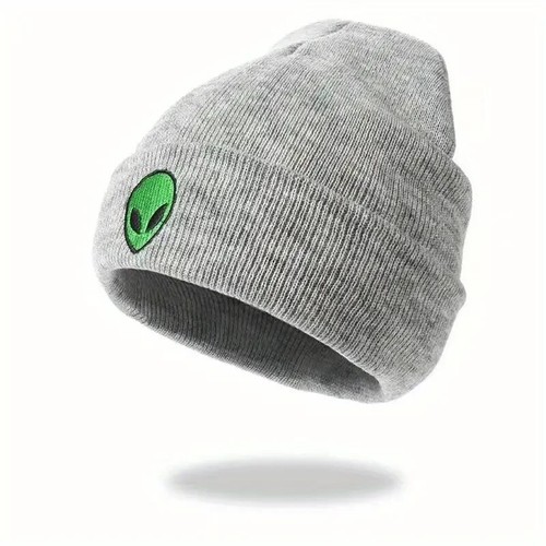 New-Alien Green Embroidery Trendy Beanie Solid Gray Knit Hat Warm | eBay