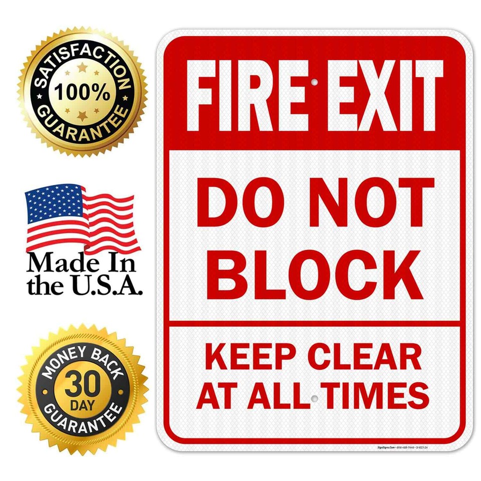 Fire Exit Sign, Do Not Block Keep Clear at All Times Safety Sign, | eBay