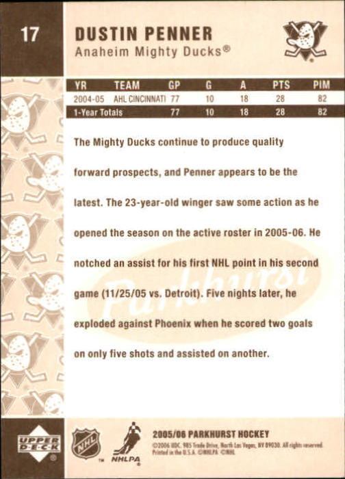 2005-06 Parkhurst #17 Dustin Penner RC | eBay