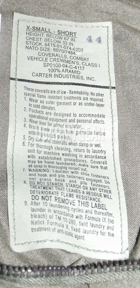 Army Military OD Green CVC Combat Vehicle Crewman Coverall NEW Made in ...