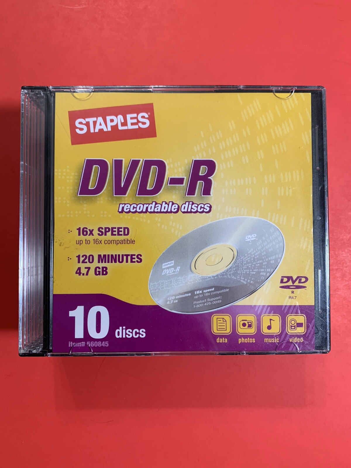 Staples DVD-R 16x Speed 4.7 GB Recordable Discs 120min 10 Pack Slim ...