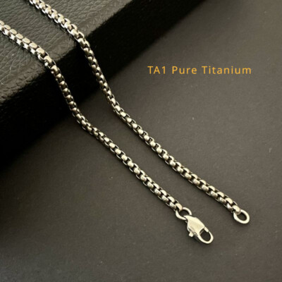 New 3mm Pure Titanium Square Rolo Box Chain Necklace Men Women Anti ...