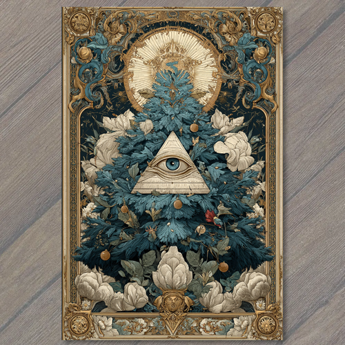 Art Print All Seeing Eye Christmas Tree Illuminati Symbol Gothic Gold ...