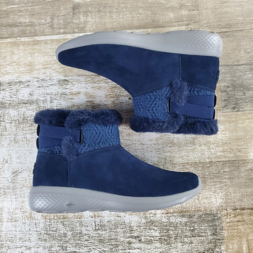 Skechers On The Go City 2 Womens Ankle Boots Size 8 Wide Navy Cozy Vibe ...