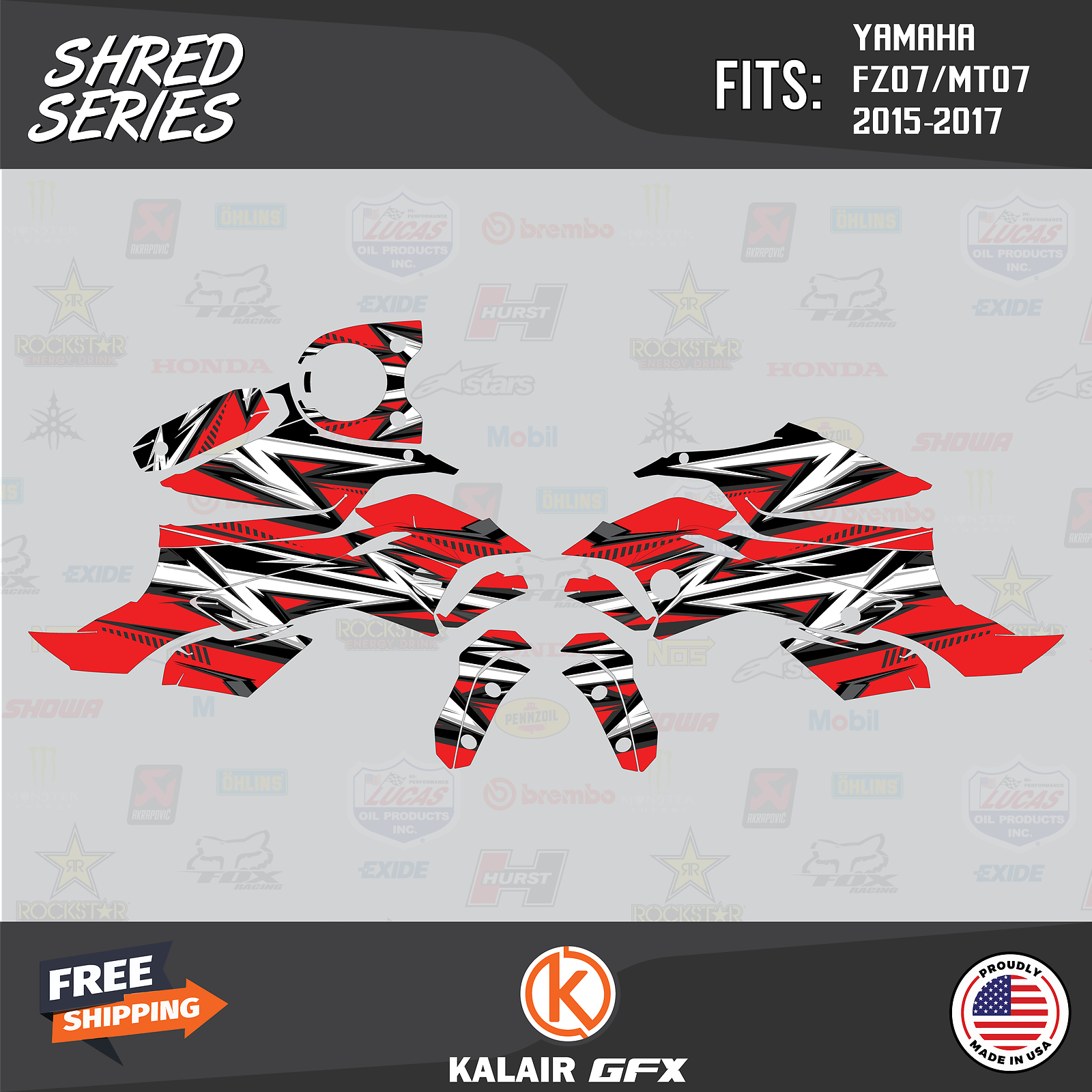 Graphics Kit for YAMAHA FZ-07 MT-07 (2015-2017) Shred - Red | eBay