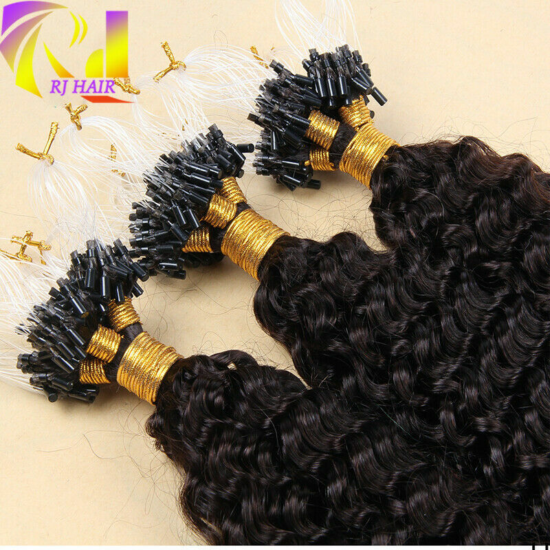 Kinky Curly Micro Loop Ring Beads Human Hair extension Long Curly Hair ...