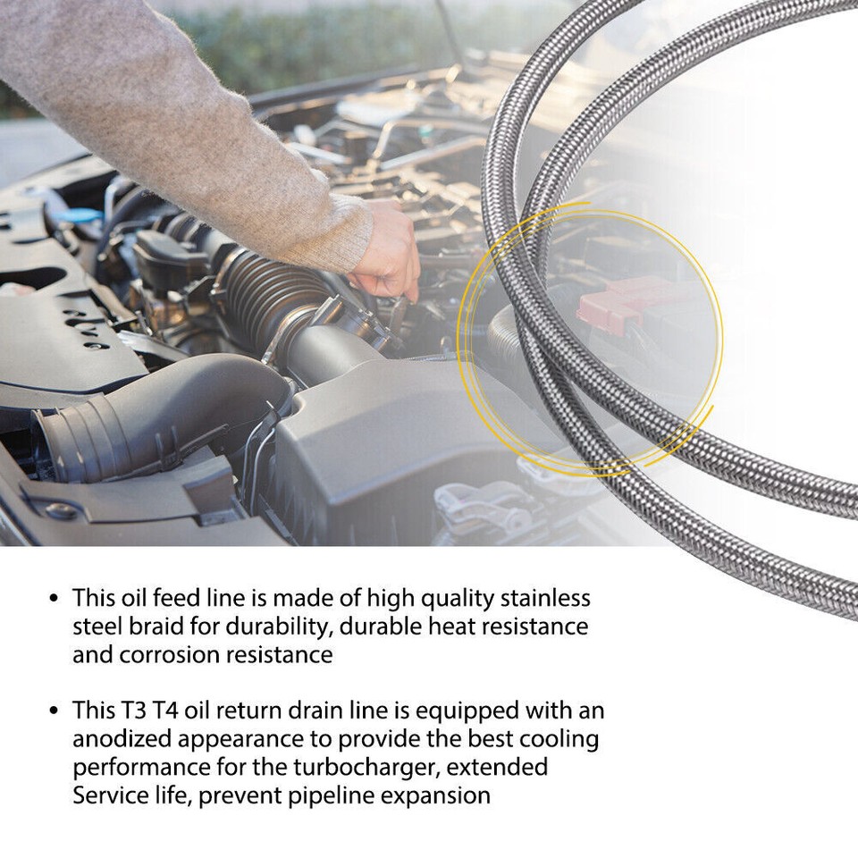 Car Turbo Oil Feed Line Kit T3 T4 T60 T61 T70 1/8 PNT 90 Degree 41" AN4 ...