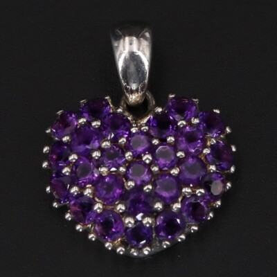 Sterling Silver - MICHELLE ALBALA Amethyst Pave Heart Necklace Pendant ...