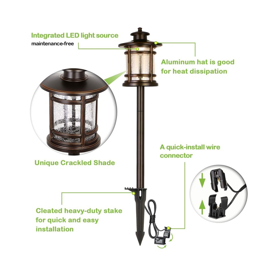 hykolity Low Voltage ORB LED Landscape Path Light W/ Crackled Shade, 3 ...