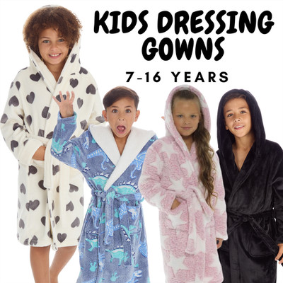 Kids Fleece Dressing Gown Unisex Boys Girls Soft Warm Childrens Robes 7 ...
