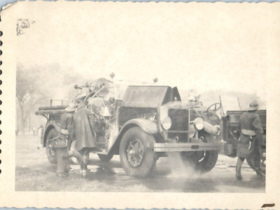 1940s Firefighters With Early Pumper Fire Engine And Equipment Vintage ...