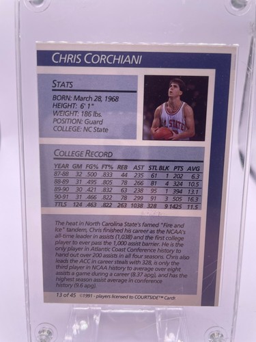 1991 Courtside #13 Chris Corchiani Auto Autograph | eBay