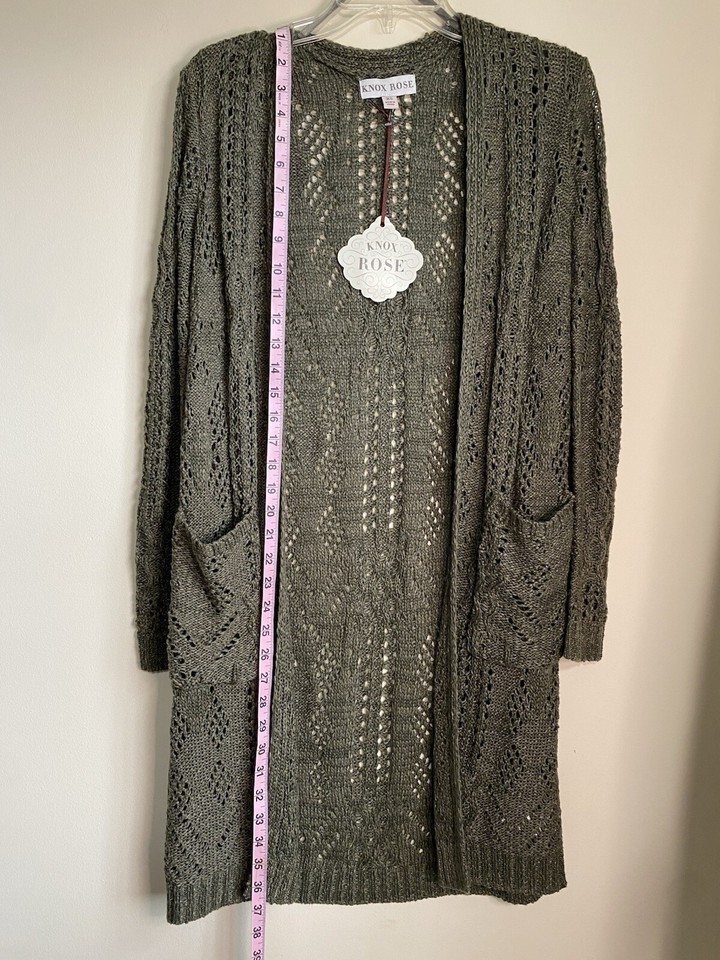 NWT Knox Rose Women’s Long Sleeve Open Long Knit Duster Cardigan Green ...