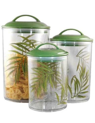 ️ NEW 3-pc Corelle BAMBOO LEAF Clear Acrylic CANISTER SET See-thru ...
