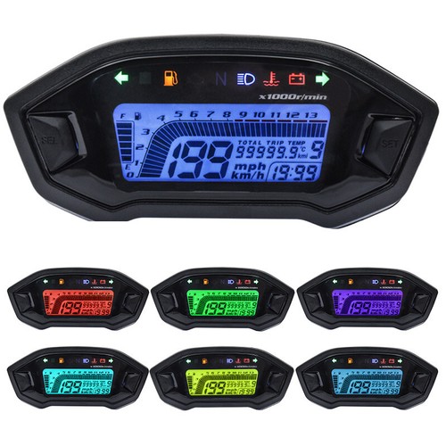 Universal Motorcycle LCD Digital Speedometer 7 Colors Backlight ...