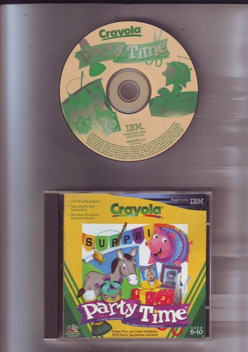 CRAYOLA PARTY TIME - 1999 IBM COLOURING BOOK PC & MAC CD-ROM JEWEL CASE ...