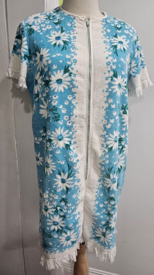70s Towel Terry Cloth Coverup Tunic Beach Dress Zip Front S-M | eBay