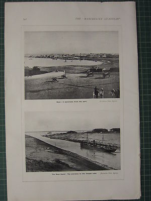 1915 WWI WW1 PRINT ~ SUEZ PANORAMA FROM PORT CANAL TIMSAH LAKE ENTRANCE ...