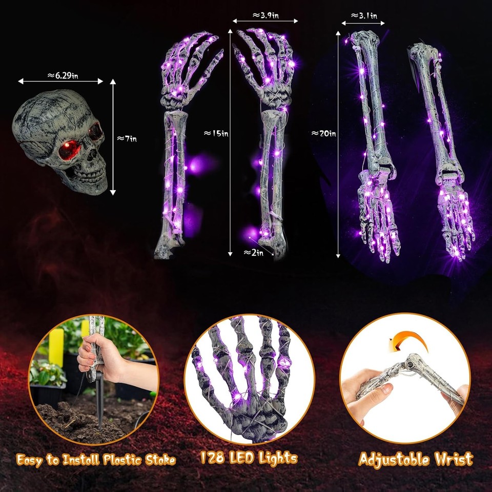 Halloween Skeleton Stakes Decorations Scary Realistic Outdoor LED Light Up Skull | eBay