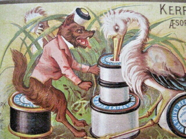 1800's Trade Card "Kerr & Co." Spool Cotton Thread - Aesop's Fables Fox ...