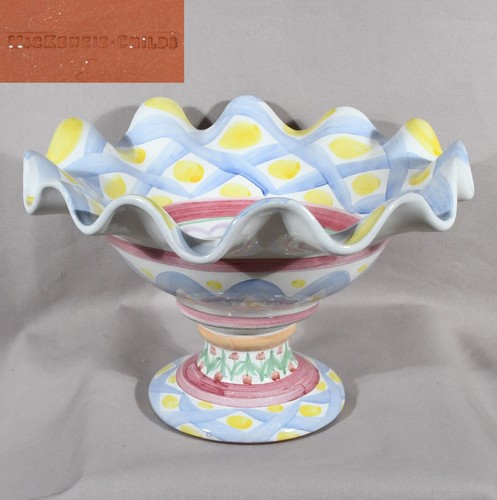 Mackenzie Childs Aalsmeer Tulip Fluted Compote Bowl 7 1/2" Tall 11 1/2 ...