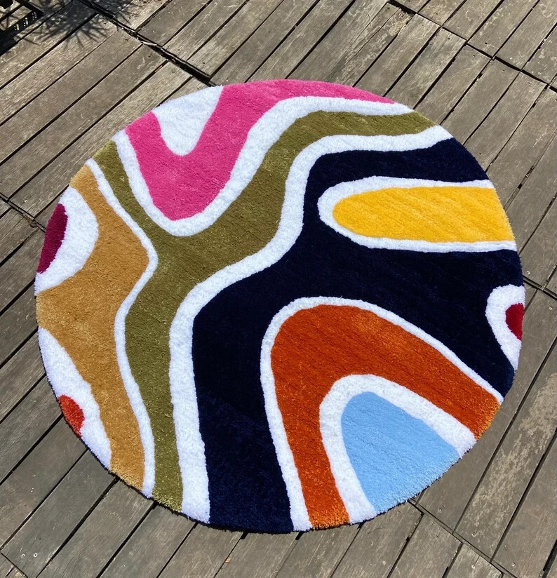 Multi - Colorful Round Rug, Home Carpet, Shaped Custom Hand-Tufted Wool ...